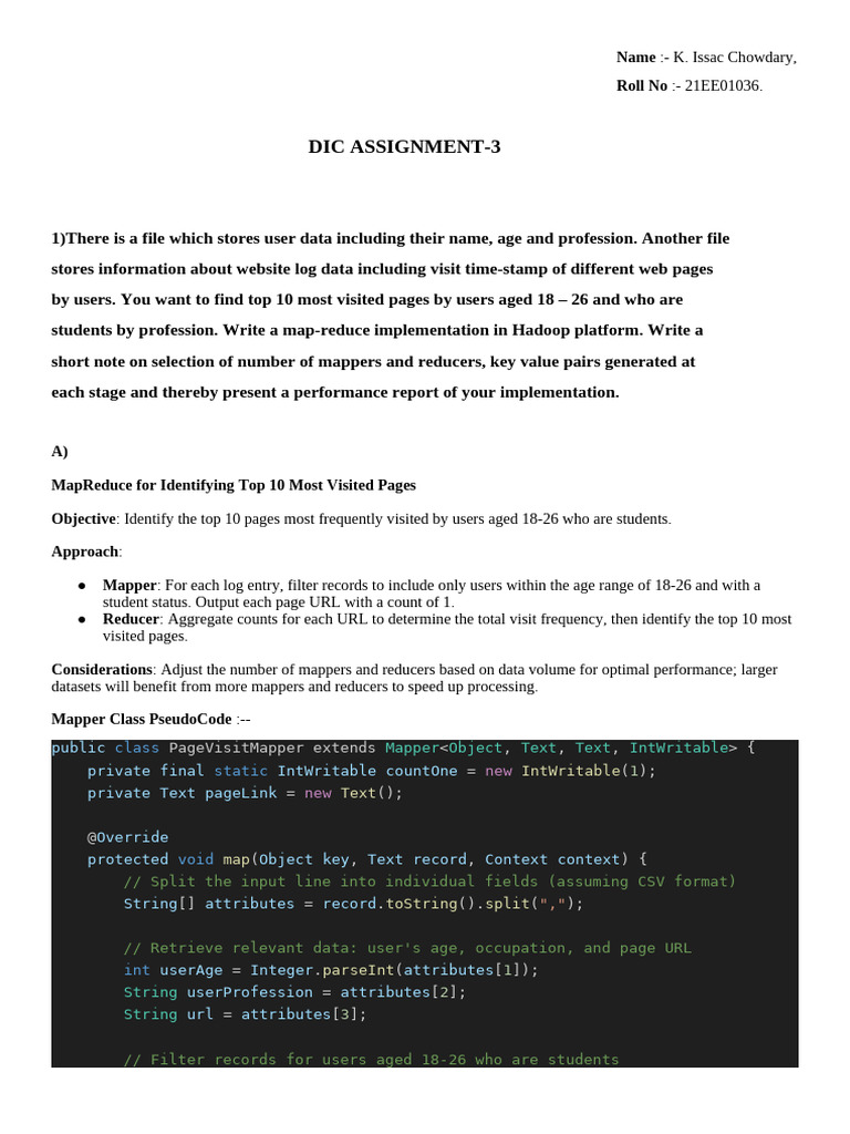 21EE01036 DIC Assignment | PDF | Map Reduce | Computing