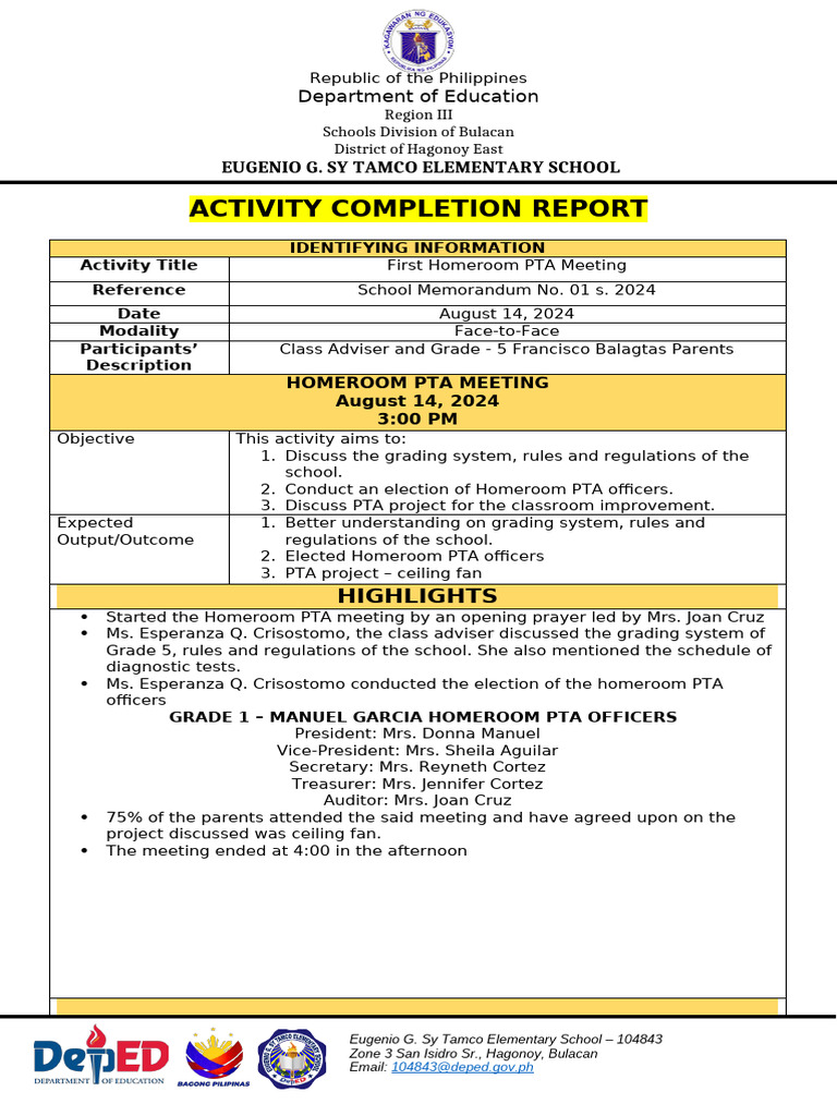 ACR HOMEROOM MEETING5 BAlagtas | PDF | Schools | Behavior Modification