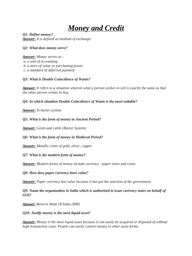 Money and Credit Class 10 Notes | PDF | Loans | Money