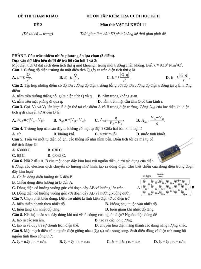 ĐỀ 2 - CK2 LÝ 11 - FORM 2025 (CV7991) | PDF