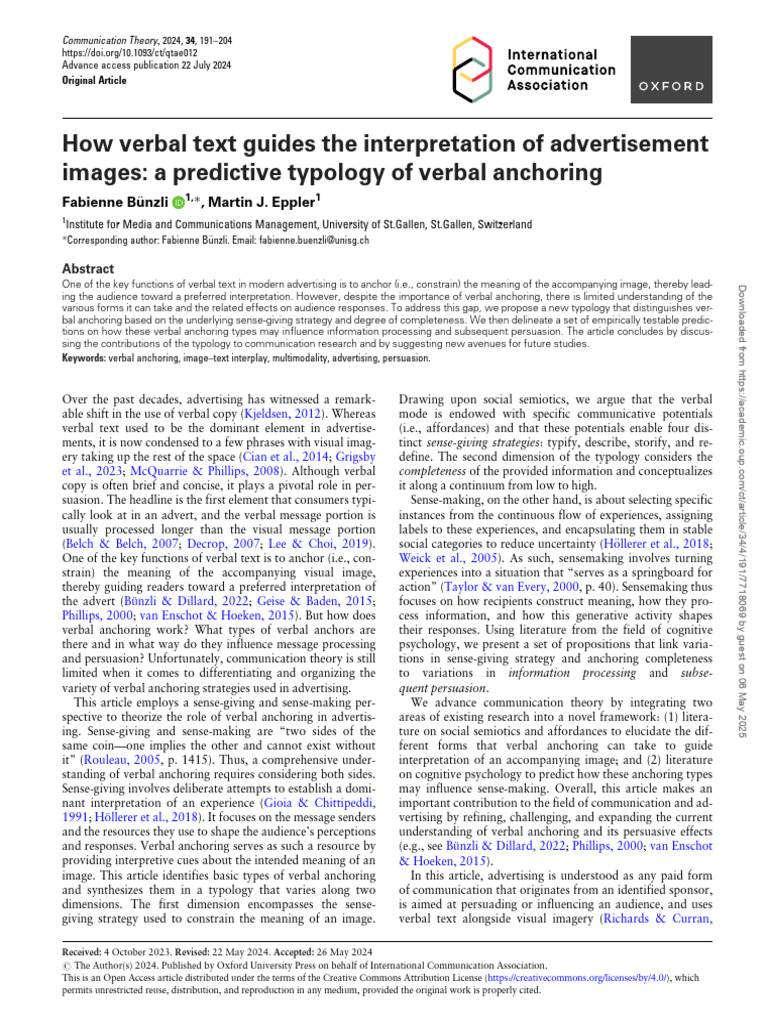 How Verbal Text Guides The Interpretation of Advertisement | PDF ...
