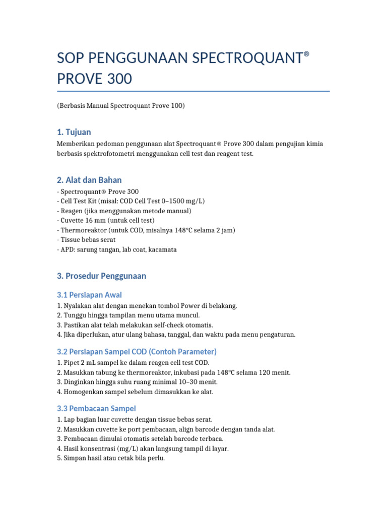 Panduan Penggunaan Spectroquant Prove 300 | PDF