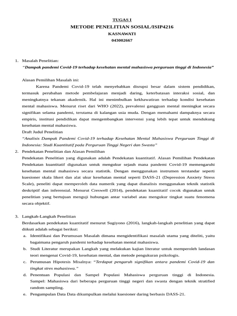 Tugas 1 Metode Penelitian Sosial | PDF