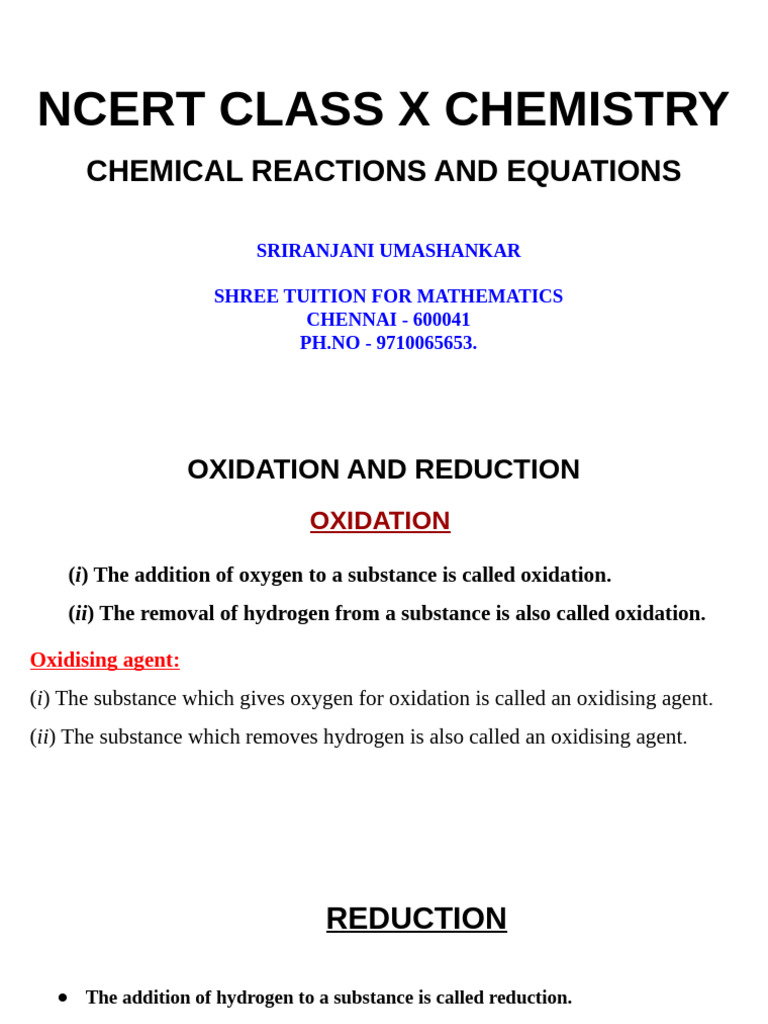 Chemical Reactions and Equations - Redox | PDF | Redox | Rust