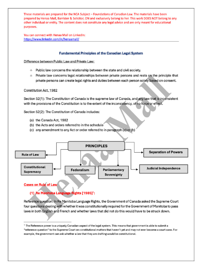 Foundations of Canadian Law Brief Notes Case Laws Summaries 2025 ...