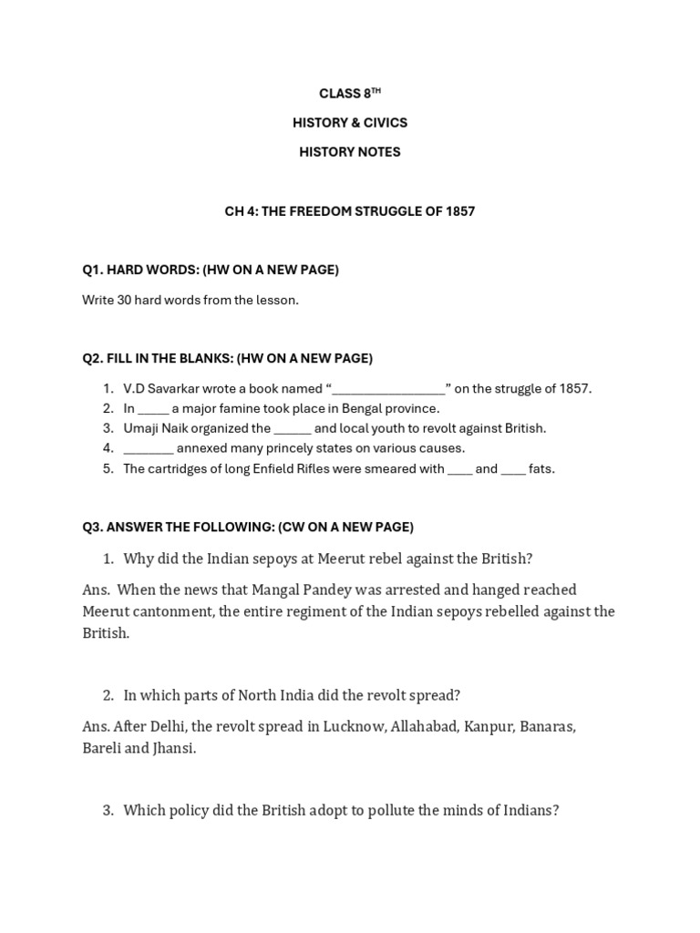 History CH 4 Freedom Struggle of 1857 | PDF | British Raj | British India