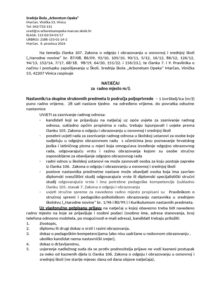 Nastavnik Skupine Strukovnih Predmeta Iz Podrucja Poljoprivrede | PDF