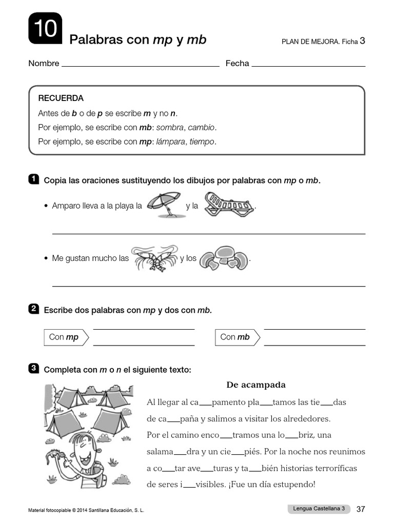 Palabras con mp y mb para 2º grado | PDF