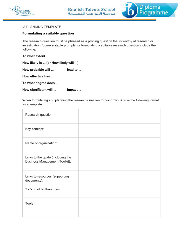 IA Research Question Planning Guide | PDF