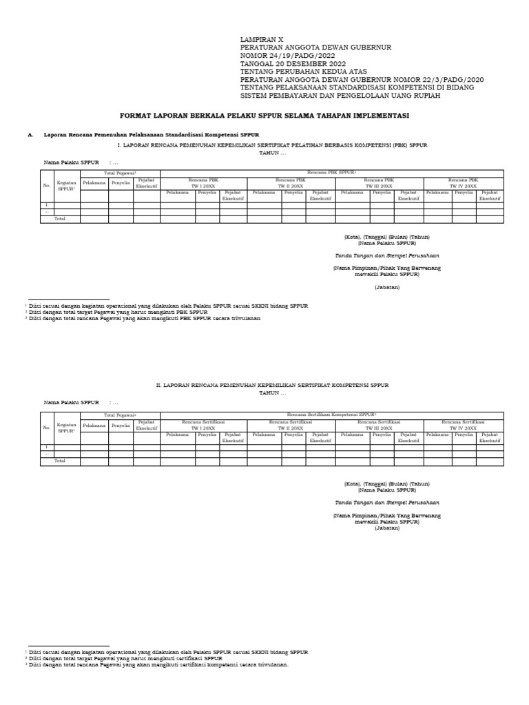 Lampiran 10 - Format Laporan Pelaku SPPUR - Periode Tahapan Implementasi | PDF