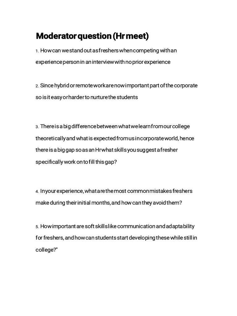Moderator Question (HR Meet) | PDF