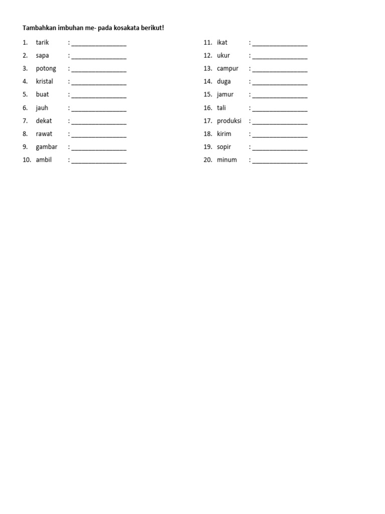 Latihan Imbuhan Me- pada Kosakata | PDF
