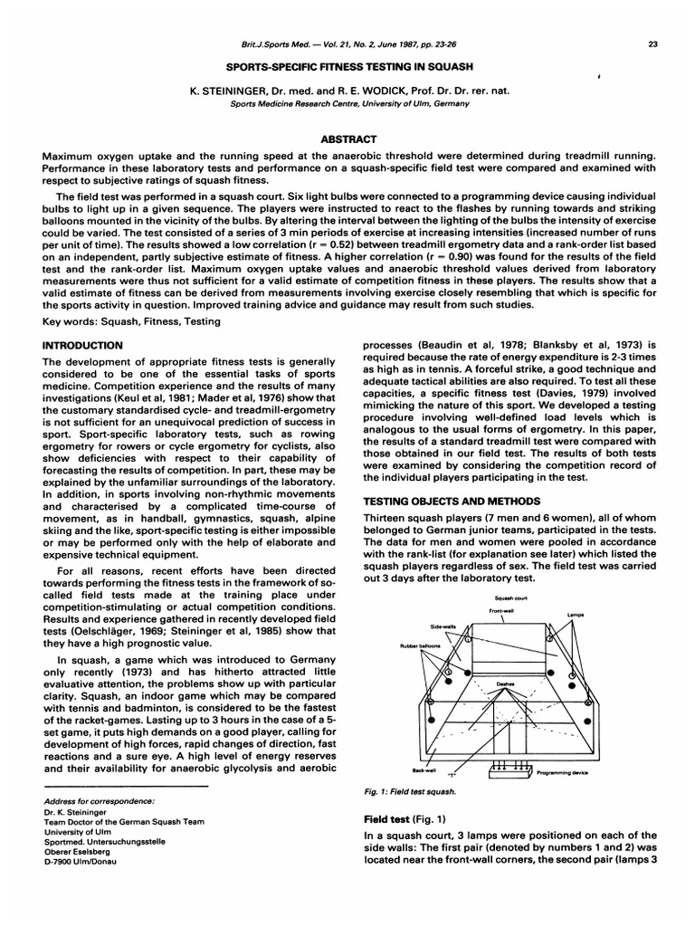 Sports Specific Testing in Squash | PDF