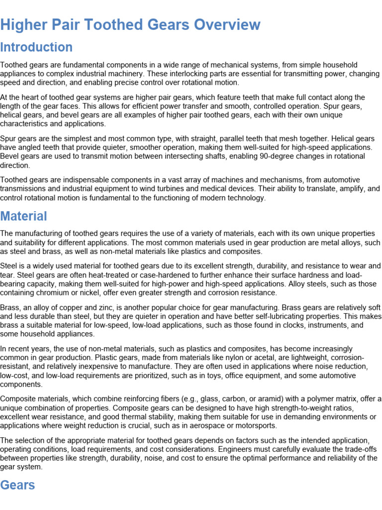 Higher Pair Toothed Gears | PDF | Gear | Machines