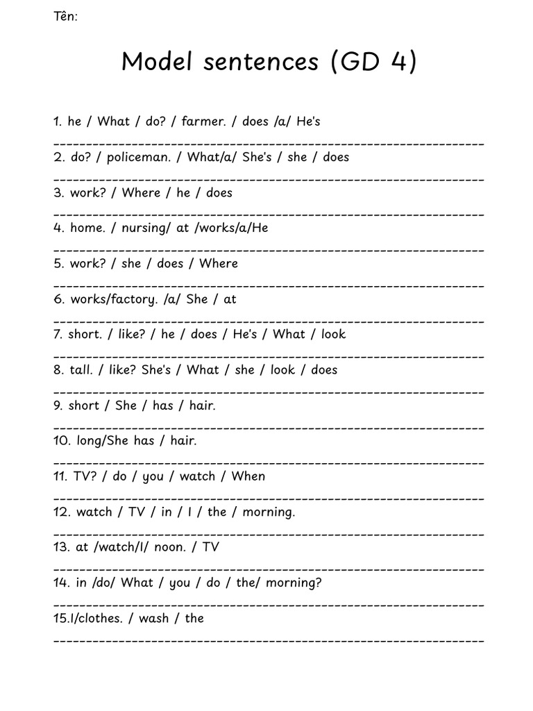 Model Sentences (GD 4) | PDF