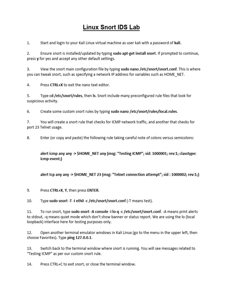 Linux Snort IDS Lab | PDF