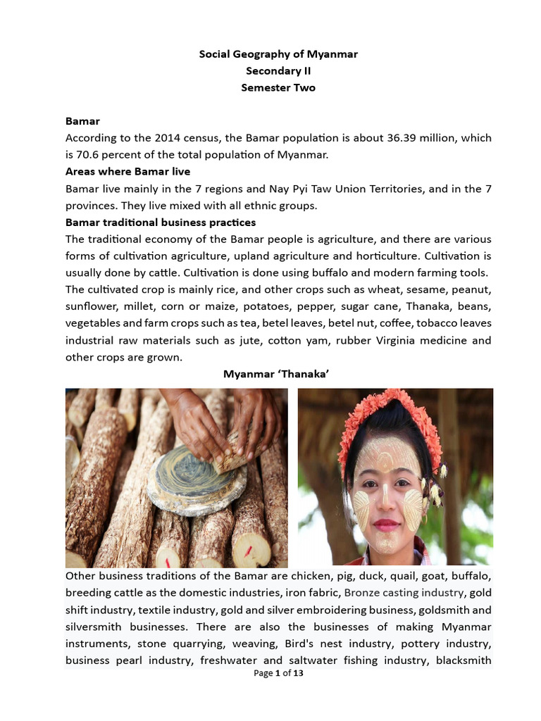Sec 2 Social Geography of Myanmar (Sem 2) | PDF | Agriculture | Crops