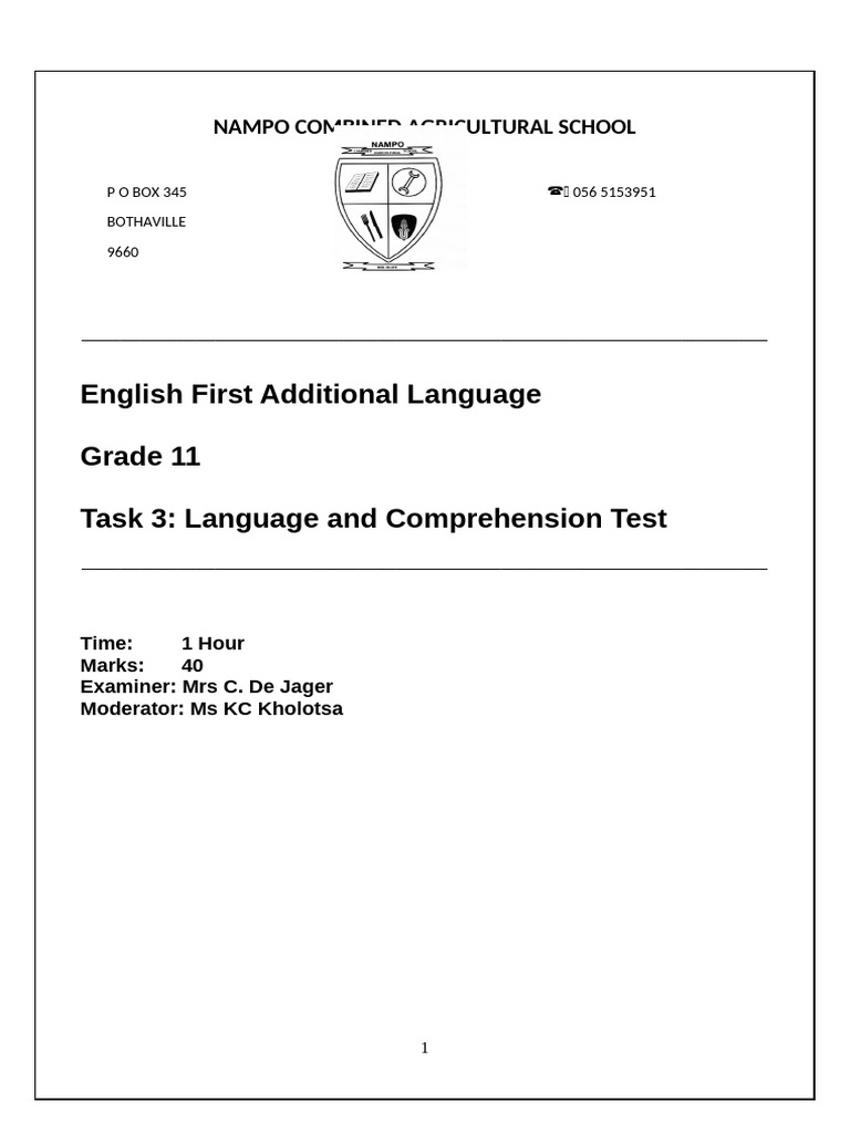 Grade 11 Language Comprehension Test | PDF | Human Communication