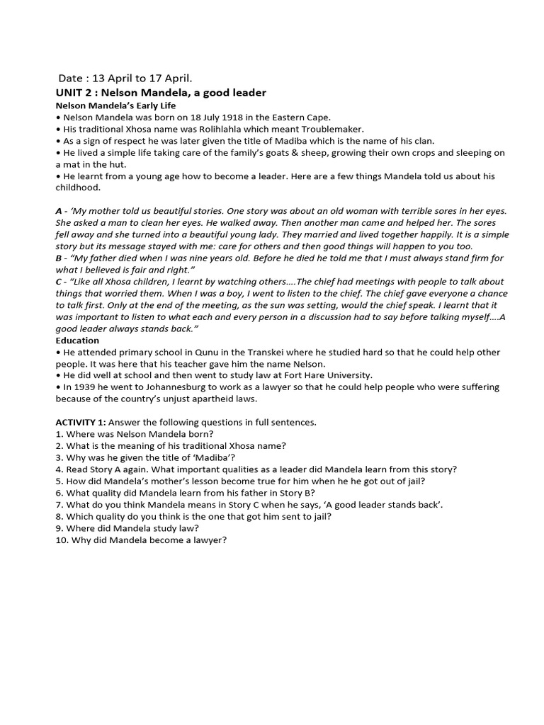 Nelson-Mandelas-Life-Story 13 April | PDF | Nelson Mandela | Apartheid