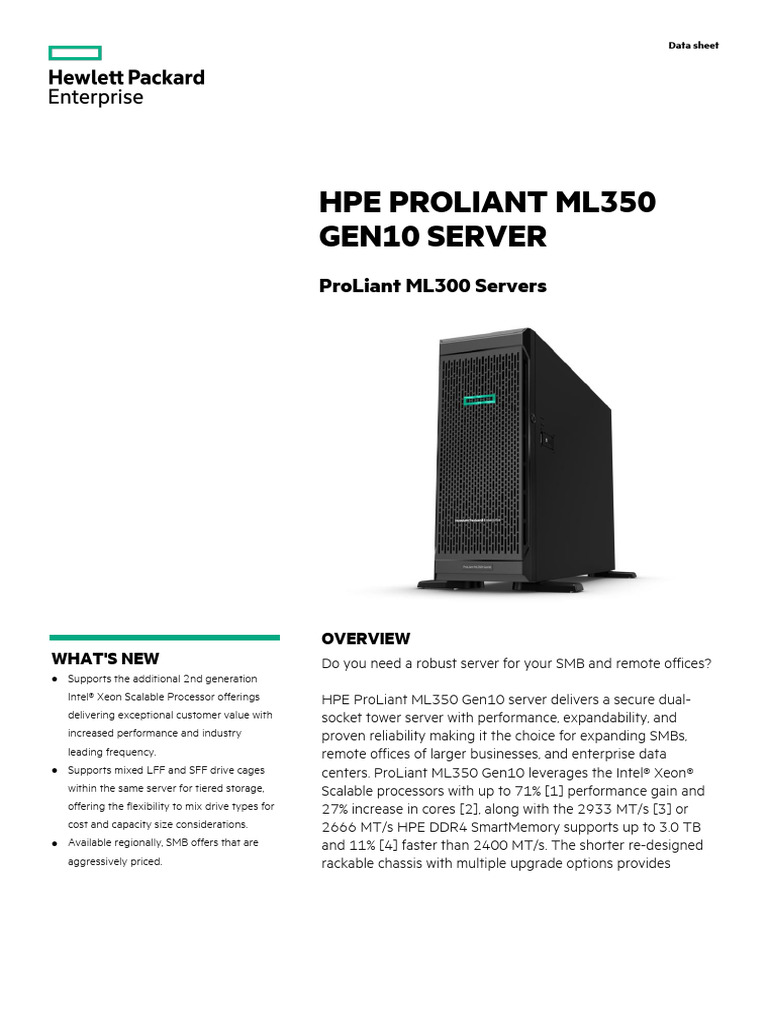 HPE ProLiant ML350 Gen10 Server Overview | PDF | Solid State Drive ...
