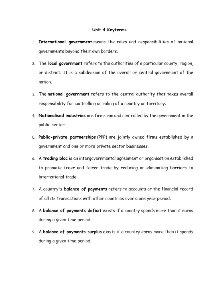 IGCSE Economics - Unit 4 Keyterms | PDF | Taxes | Unemployment