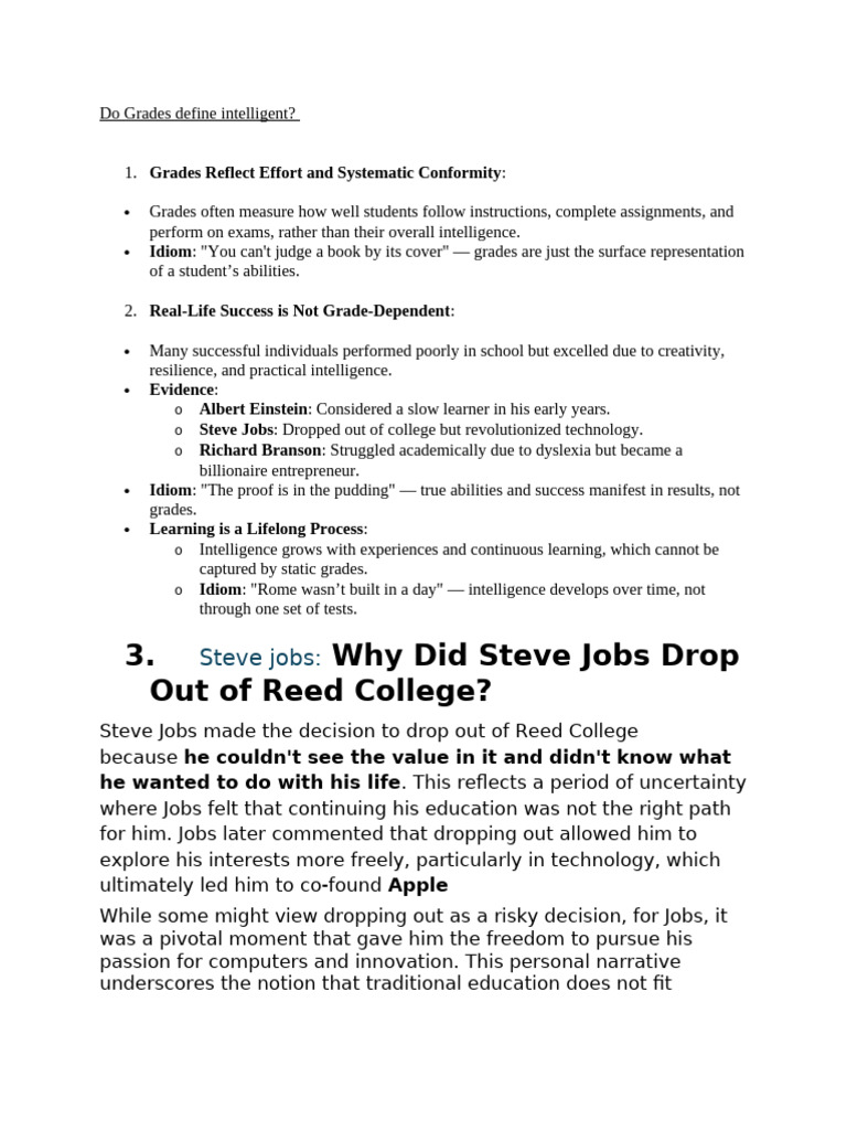 Grades vs. True Intelligence: A Misconception | PDF | Intelligence ...