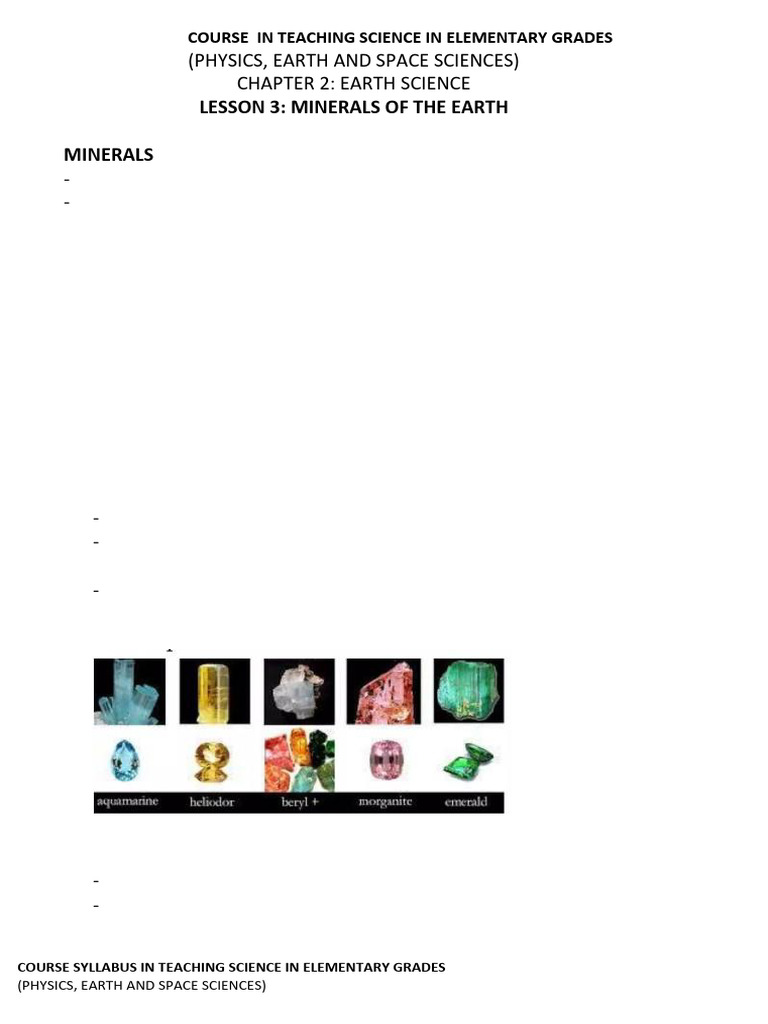 Chapter 2 - LESSON 3. MINERALS OF THE EARTH | PDF | Minerals | Solid