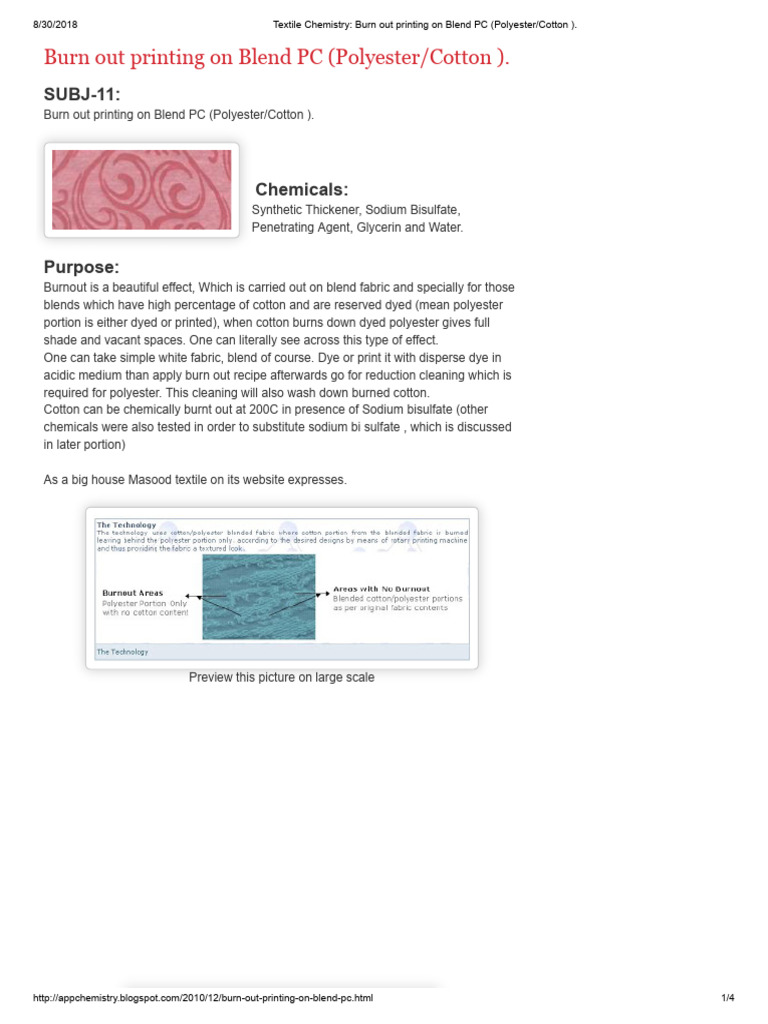 Burnout Printing on Polyester-Cotton | PDF | Textiles | Dyeing