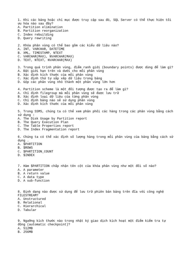 Mot So Cau Hoi Môn HQTCSDL | PDF