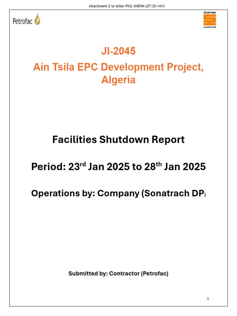 Ain Tsila Facilities Shutdown Report | PDF | Mechanical Engineering | Gases
