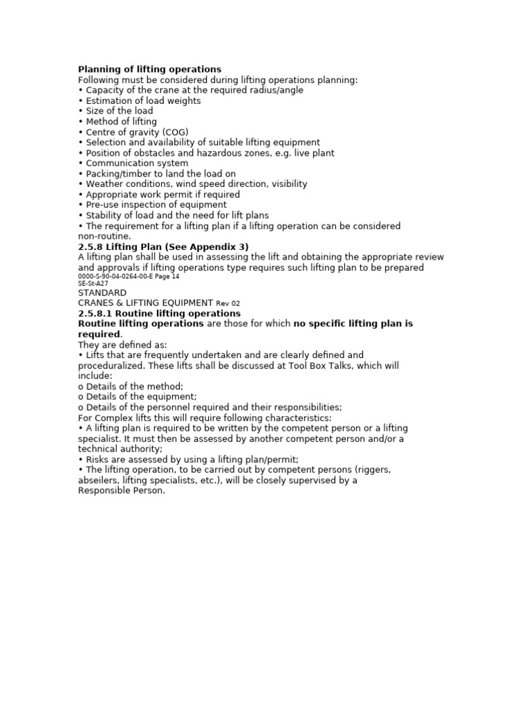 Lifting Plan Requirements for Operations | PDF