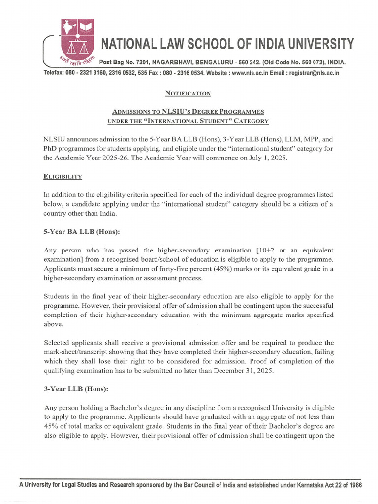 NLSAT International 2025 Notification | PDF
