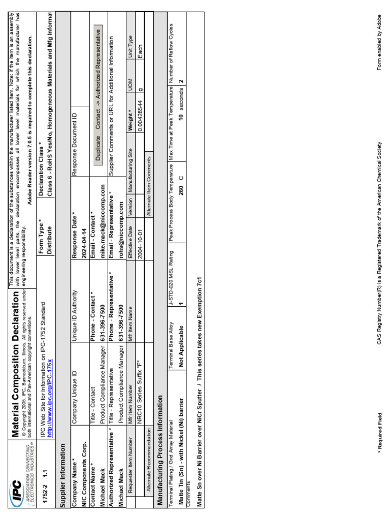 Nic Components - NRC10 Series With Suffix F - FMD | PDF | Chemical ...