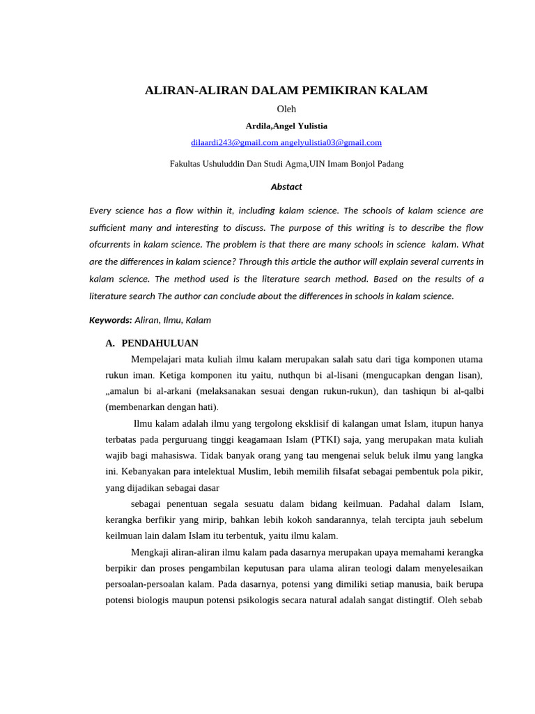 Aliran dalam Ilmu Kalam Islam | PDF