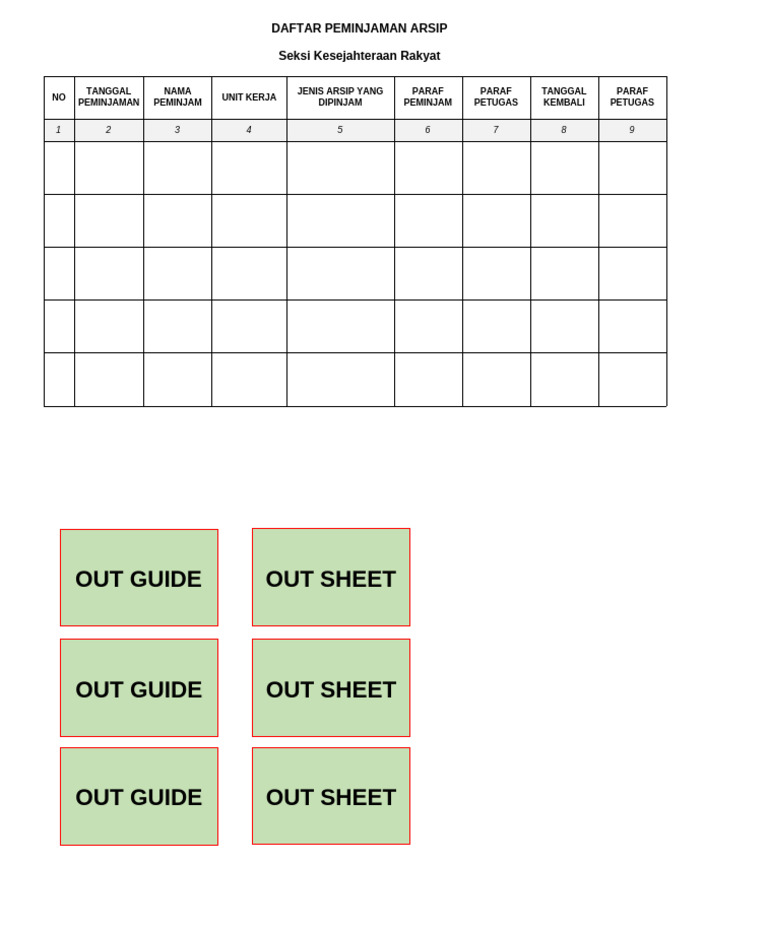 Daftar Peminjaman Out Sheet Arsip | PDF