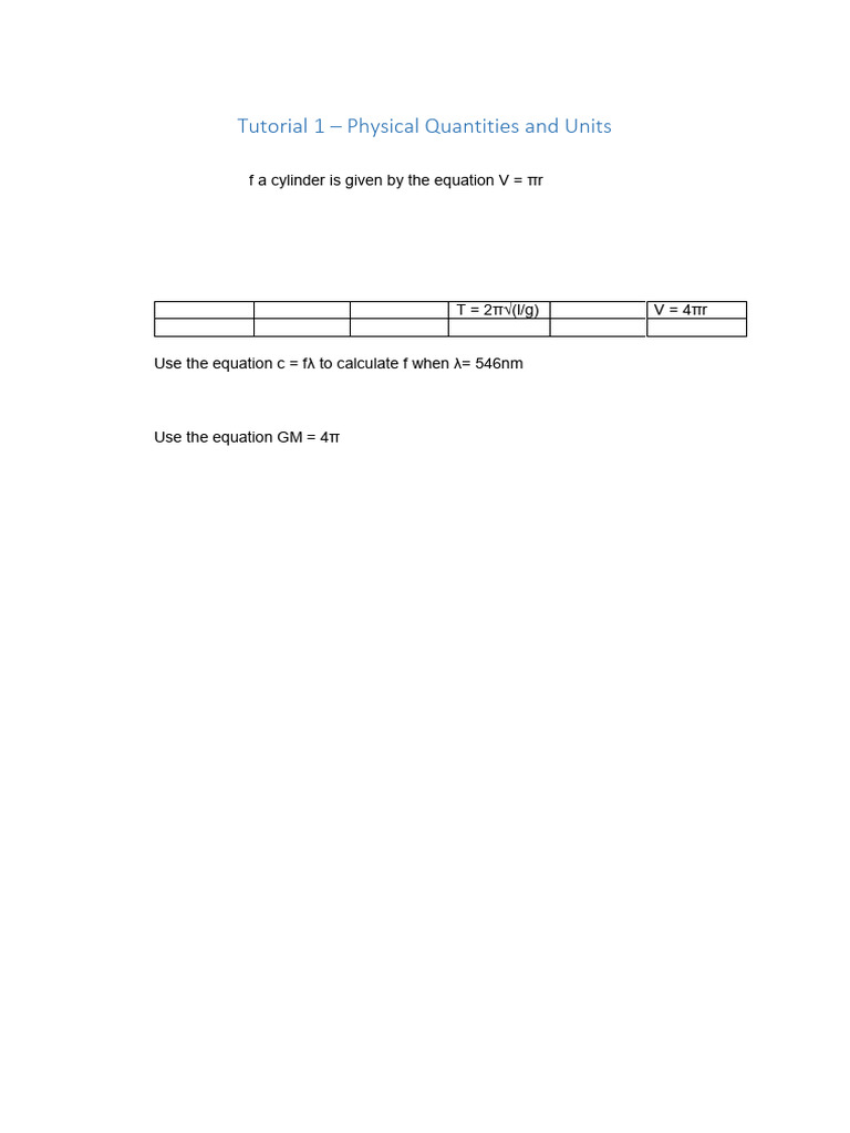 Tutorial 1 Physical Quantities And Units Pdf