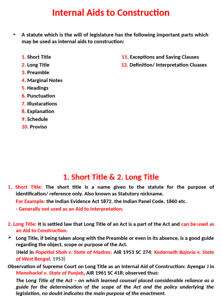 Internal Aids To Construction - 1 | PDF | Constitution | Common Law