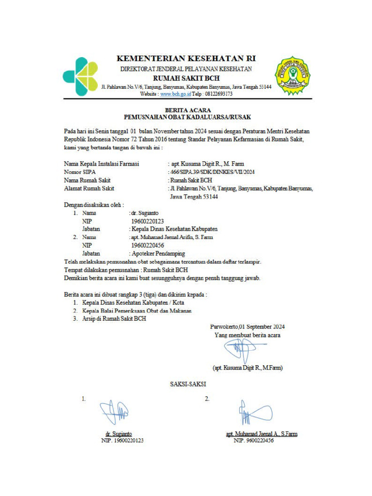 Contoh Berita Acara Pemusnahan Obat Kadaluwarsa | PDF