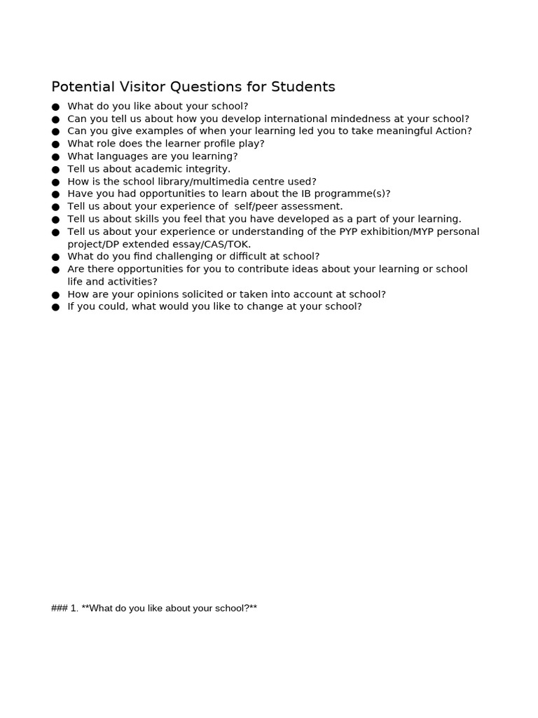 Potential Visitor Questions For Students | PDF | Learning | Human ...
