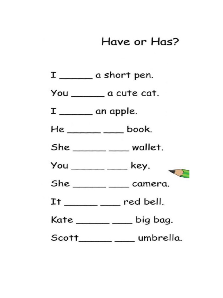 Using Have or Has - Worksheet | PDF