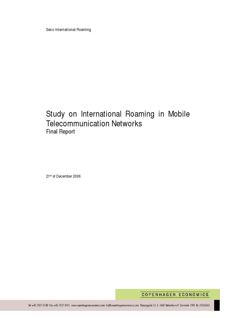 Study On International Roaming in Mobile Telecommunication Networks ...