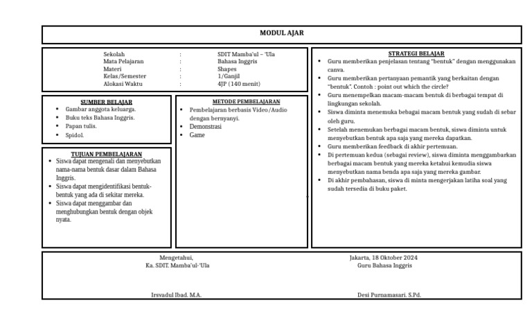 MODUL KELAS 1 Shapes | PDF