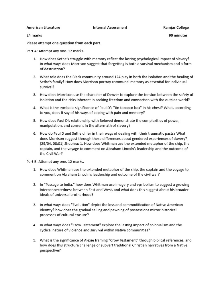 American Literature Internal Assessment Guide | PDF