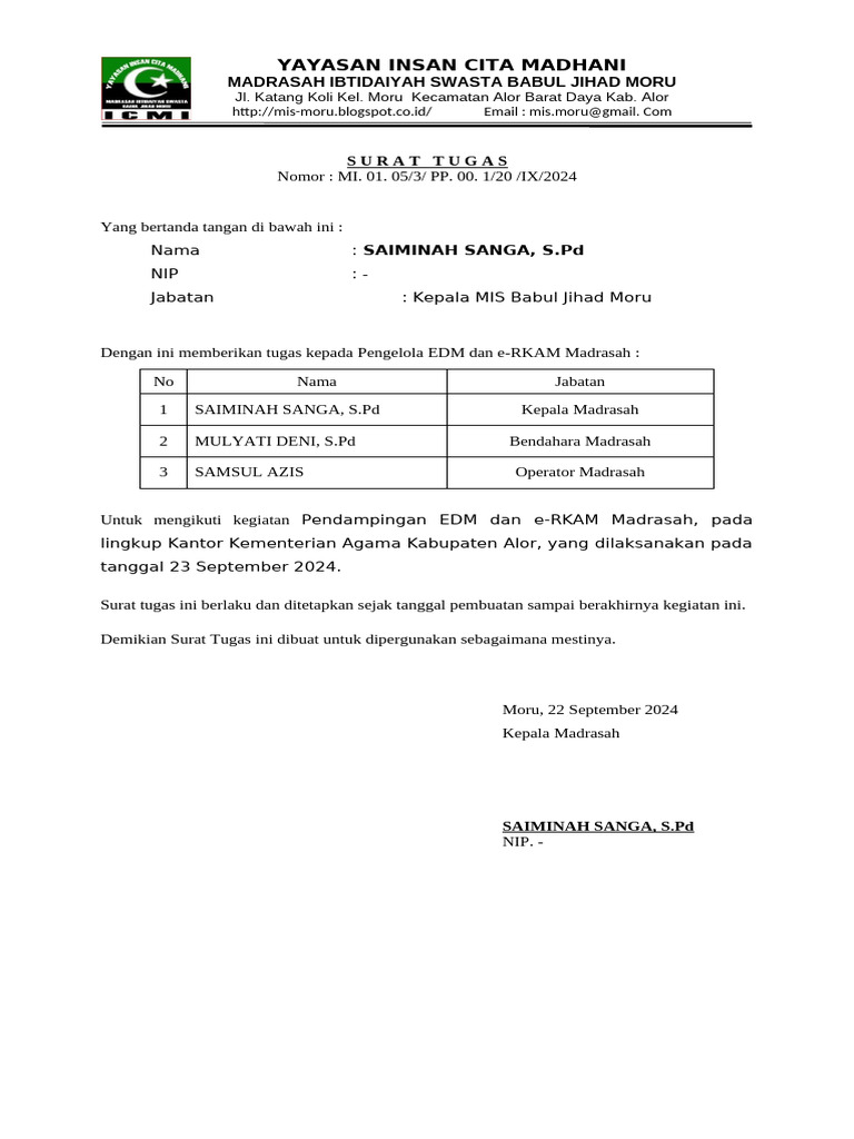 Surat Tugas EDM Erkam | PDF
