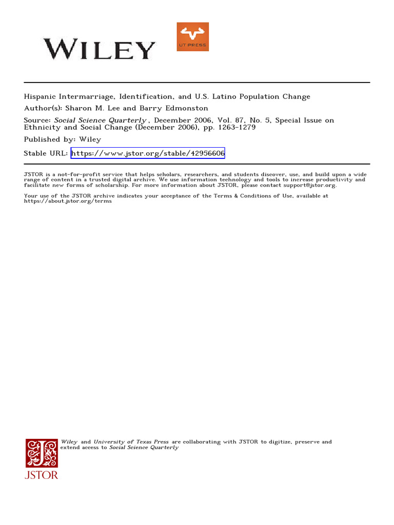 Hispanic Intermarriage, Identification, and U.S. Latino Population Change | PDF | Hispanic And ...