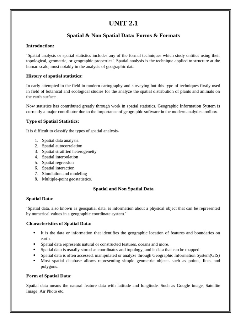 Unit 2 Spatial Statistics | PDF | Spatial Analysis | Geographic Information System