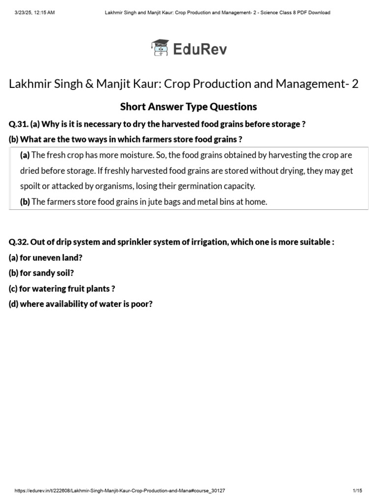 Lakhmir Singh and Manjit Kaur - Crop Production and Management - 2 - Science Class 8 PDF ...