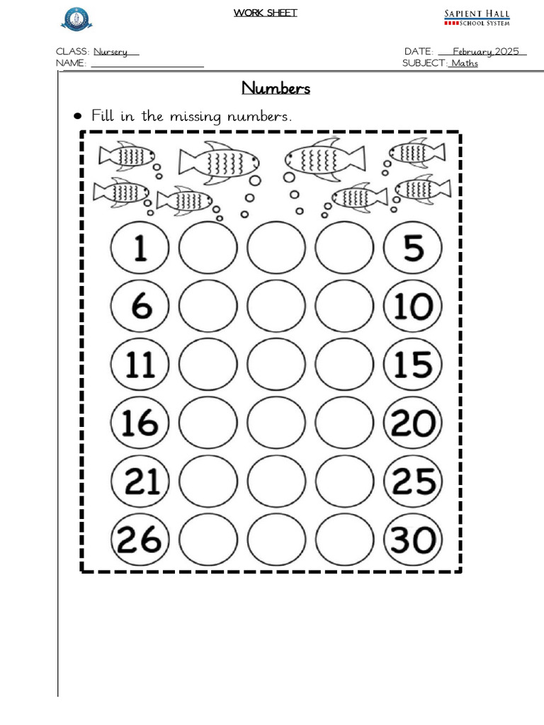 1 Till 30 Worksheet | PDF