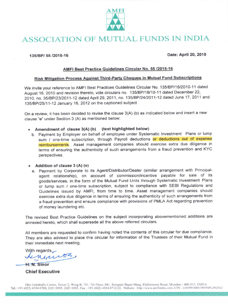 CU72-AMFI Best Practice Guidelines Circular No.55 DTD 20-4-2015 - Risk ...