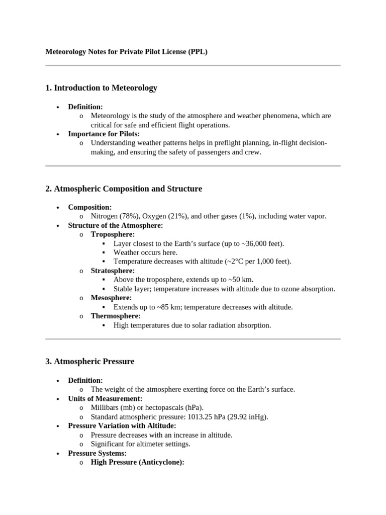 Meteorology Notes For Private Pilot License | PDF | Cloud | Atmosphere ...